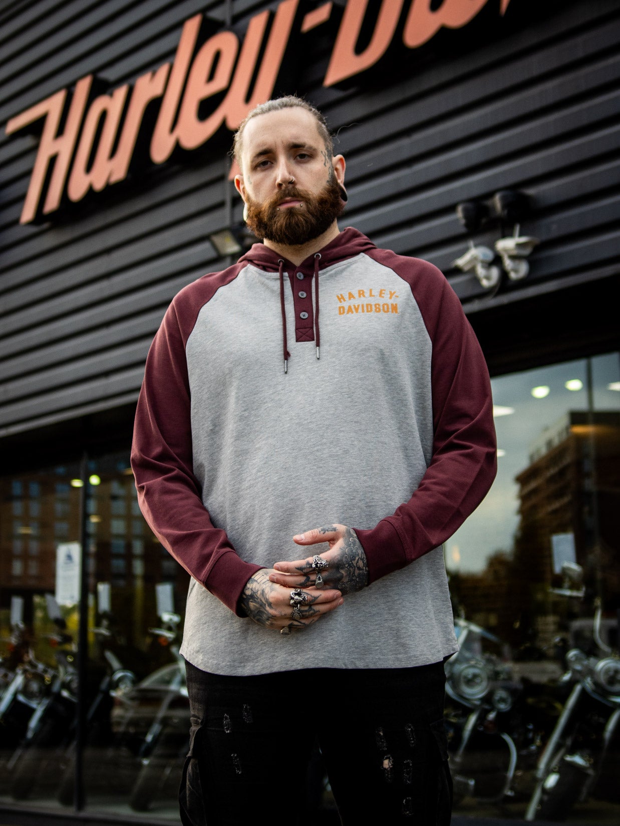 Genuine Harley-Davidson® Men's Staple Hooded Raglan Henley 96326-23VM ...